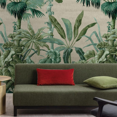 GDUK Botanical Palm Leaves 3 lane Repeatable Wallpaper Mural, 1.59 x 2 ...