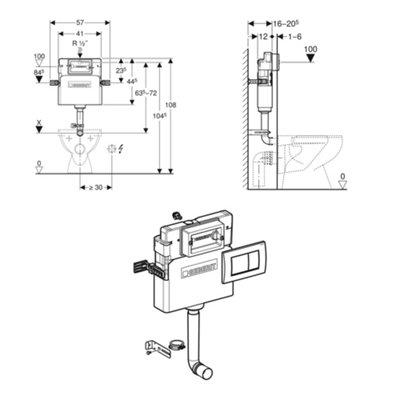 Geberit Delta 120mm Concealed Cistern & Delta30 Dual Flush Plate Back ...