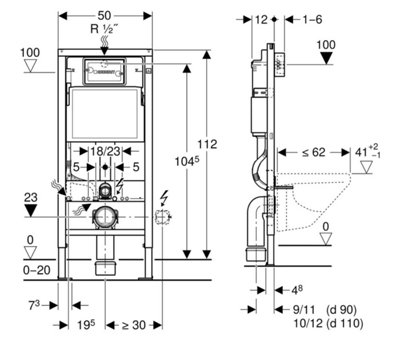 Geberit duofix delta chrome concealed cistern wc frame 1.12 rimless ...