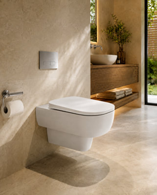 Geberit Smyle White Wall-Hung Toilet WC Pan with Soft-Close Angular ...
