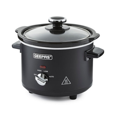 Geepas 1.5 Litre Slow Cooker 3 Temperature Settings Tempered Glass Lid
