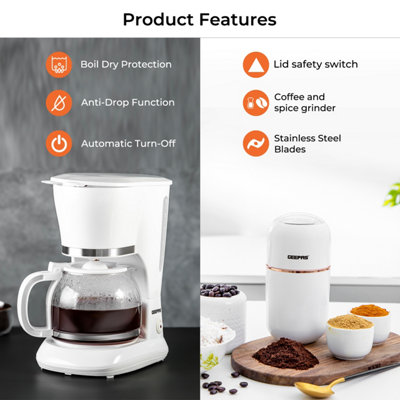 GEEPAS 1.5L Filter Coffee Machine & Coffee Grinder 80g Capacity Combo ...