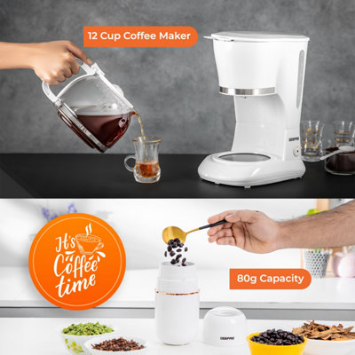 GEEPAS 1.5L Filter Coffee Machine & Coffee Grinder 80g Capacity Combo ...