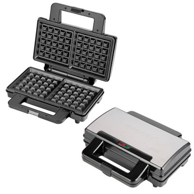 Geepas 1000W 2 Slice Waffle Maker Non-Stick Electric Belgian Waffle Machine, Sliver