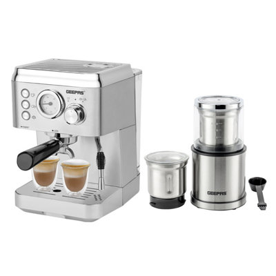 GEEPAS 1140W Espresso & Cappuccino Coffee Machine & 200W Coffee Grinder ...