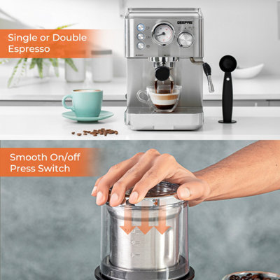 GEEPAS 1140W Espresso & Cappuccino Coffee Machine & 200W Coffee Grinder ...