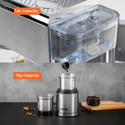 GEEPAS 1140W Espresso & Cappuccino Coffee Machine & 200W Coffee Grinder ...