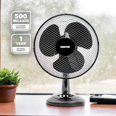 GEEPAS 12" Oscillating Table Fan 3 Blades Adjustable Tilt, Black