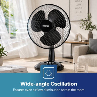 GEEPAS 12" Oscillating Table Fan 3 Blades Adjustable Tilt, Black