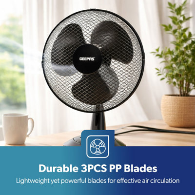 GEEPAS 12" Oscillating Table Fan 3 Blades Adjustable Tilt, Black