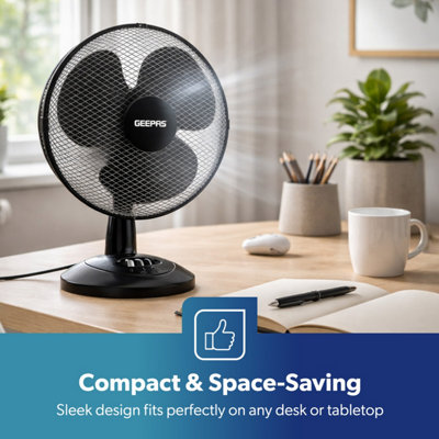 GEEPAS 12" Oscillating Table Fan 3 Blades Adjustable Tilt, Black