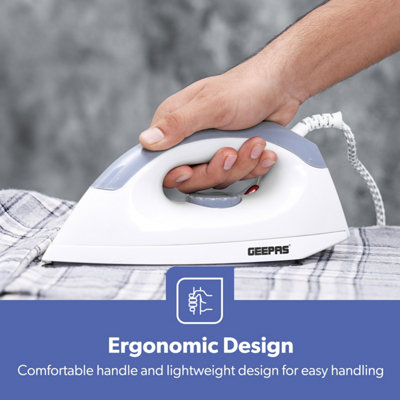 Geepas 1200W Dry Iron for Perfectly Crisp Clothes Non Stick Coating Plate Lightweight Adjustable Thermostat