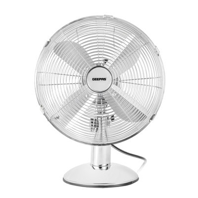 Geepas 12inch Chrome Metal Desk Fan Electric Fan 3 Speed Oscillating ...