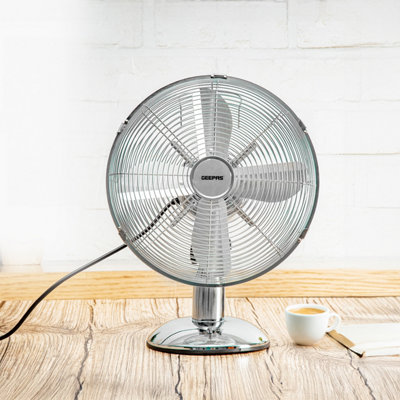 Geepas 12inch Chrome Metal Desk Fan Electric Fan 3 Speed Oscillating ...