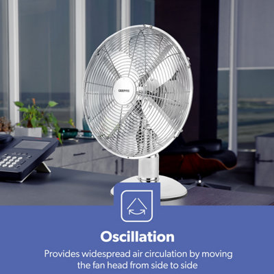 Geepas 12inch Chrome Metal Desk Fan Electric Fan 3 Speed Oscillating ...
