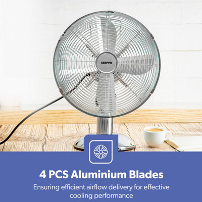 Geepas 12inch Chrome Metal Desk Fan Electric Fan 3 Speed Oscillating ...