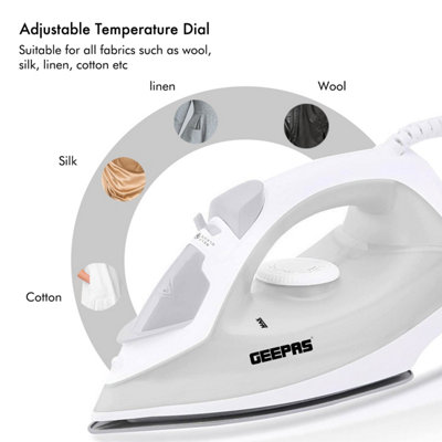 Geepas 1300W Steam Iron 2 in 1 Dry & Steam Iron Variable Temperature ...