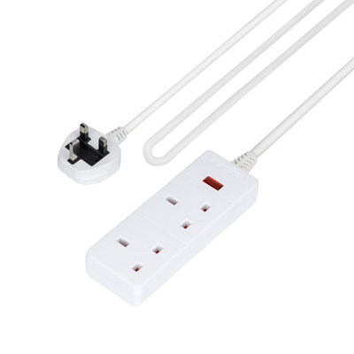 GEEPAS 2 Gang Extension Lead, 2M Cable Indicator Light Wall Mountable