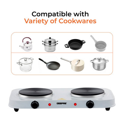 Geepas 2000W Electric Double Hot Plate Adjustable Heat Settings ...