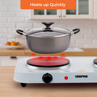 Geepas 2000W Electric Double Hot Plate Adjustable Heat Settings ...