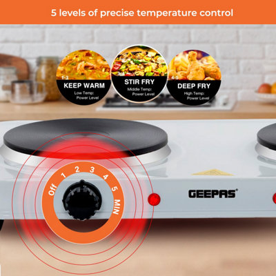 Geepas 2000W Electric Double Hot Plate Adjustable Heat Settings ...