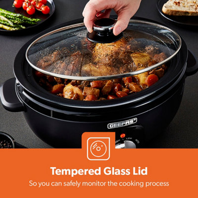 Geepas 3.5 Litre Slow Cooker 3 Temperature Settings Tempered Glass Lid