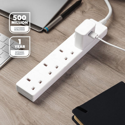 GEEPAS 4 Gang Extension Lead, 10M Cable Wall Mountable & Multi Socket ...