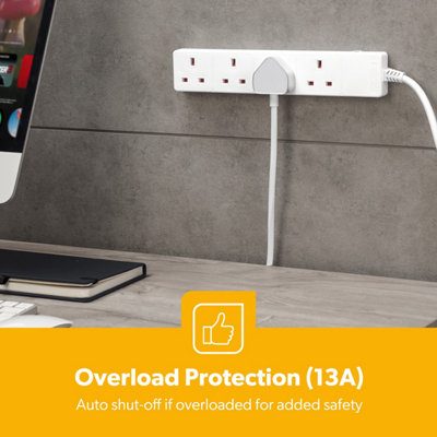 GEEPAS 4 Gang Extension Lead, 10M Cable Wall Mountable & Multi Socket ...