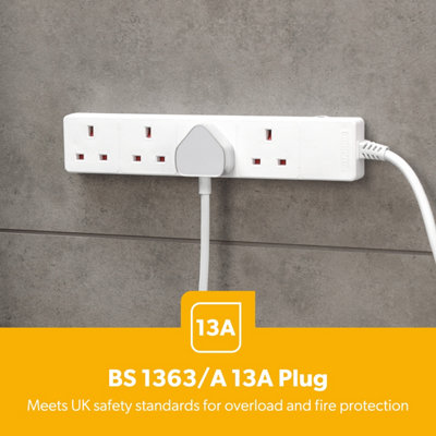 GEEPAS 4 Gang Extension Lead, 2M Cable Wall Mountable & Multi Socket ...