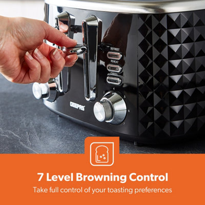 Geepas 4 Slice Bread Toaster & 1.5L Cordless Electric Kettle Combo Set with Textured Design, Black