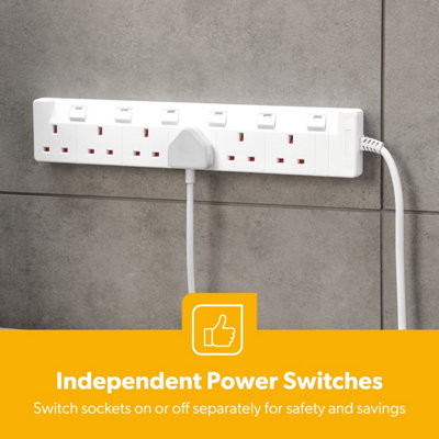 GEEPAS 6 GANG EXTENSION LEAD, 10M CABLE WITH INDIVIDUAL SWITCHES