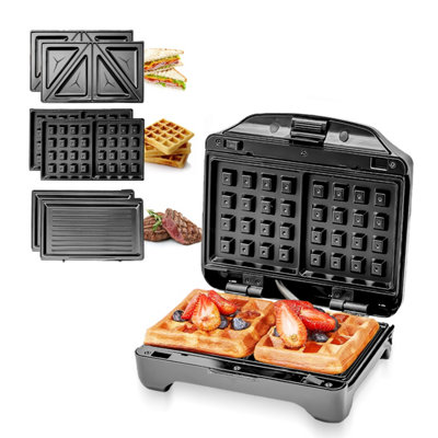 Geepas 750W Sandwich Maker 3 in 1 Sandwich Toaster Panini Maker Toastie ...