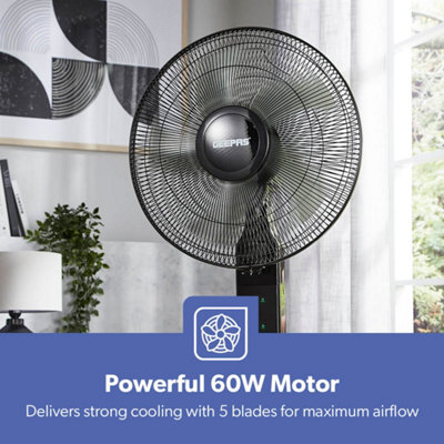 Geepas Black 16" 5 Blades Pedestal Fan with Remote Control Floor ...