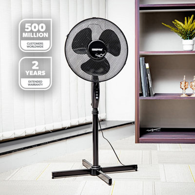 Geepas Black 16" Pedestal Fan 40W Floor Standing Oscillating Fan Adjustable Height