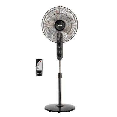 Geepas Black 16" Pedestal Fan with Remote Control & Height Adjustable