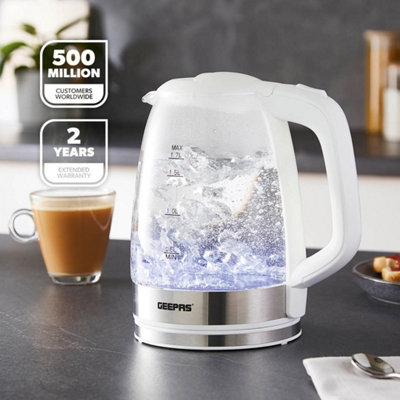 Geepas Electric Blue LED Illuminating Glass Jug Kettle Cordless 1.7L ...