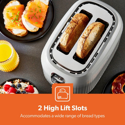 GEEPAS Fluted 2 Slice Bread Toaster with 7 Browning Levels, Grey