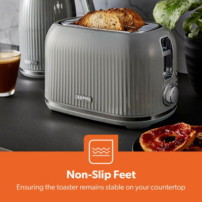 GEEPAS Fluted 2 Slice Bread Toaster with 7 Browning Levels, Grey