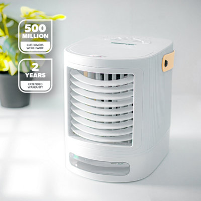 Geepas Portable Air Cooler 4 in 1 Mobile Mini Air Conditioner Fan Humidifier with Multicolour LED