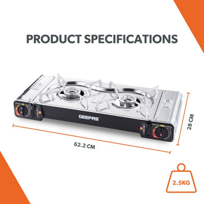 Geepas Portable Camping Gas Stove with Carry Case, Double Burner BBQ ...