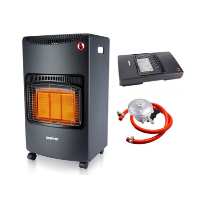 Geepas Portable Gas Heater 4.2KW Foldable Design LPG/Propane Gas with Wheels, Regulator & Hose