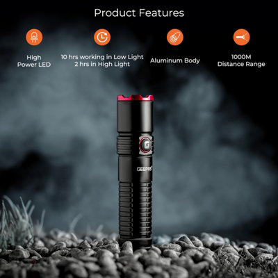 GEEPAS Rechargeable LED Flashlight 4000mah Battery 1000m Range