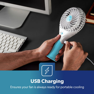 Geepas Rechargeable Mini Desk Fan with 3 Speed Electric USB Travel Fan ...
