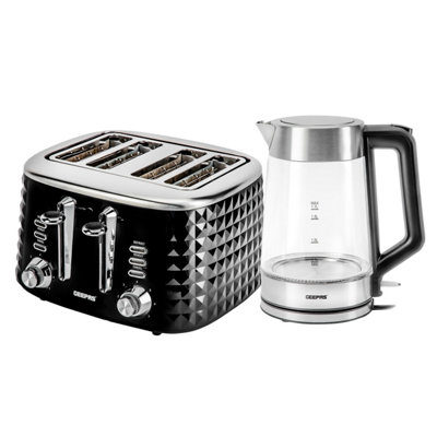 Geepas Toaster & 1.7L Illuminating Electric Glass Kettle Set 4 Slice ...