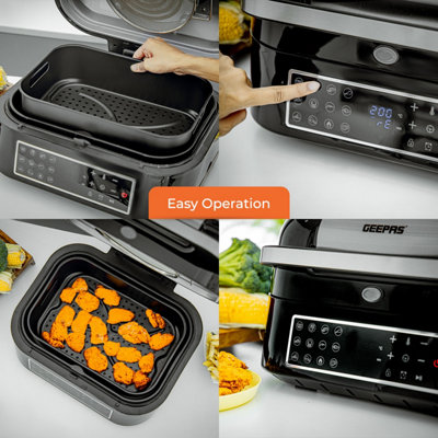 Geepas Vortex 6.5L Air Fryer & Smokeless Indoor Grill, 12-in-1 Smart XL ...