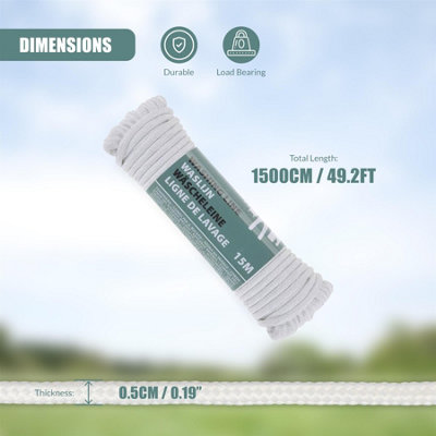 GEEZY 15m Polyester Washing Line Heavy Duty Strong Clothes Drying Rope ...