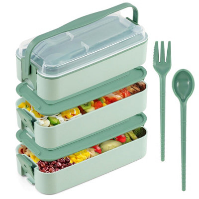 GEEZY 3 Layer Bento Lunch Box Adults & Kids With Spoon Fork BPA Free ...