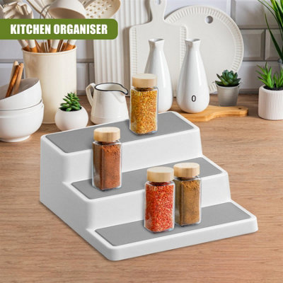 GEEZY 3 Tier Spice Rack Organiser Step Kitchen Cupboard Shelf Storage ...
