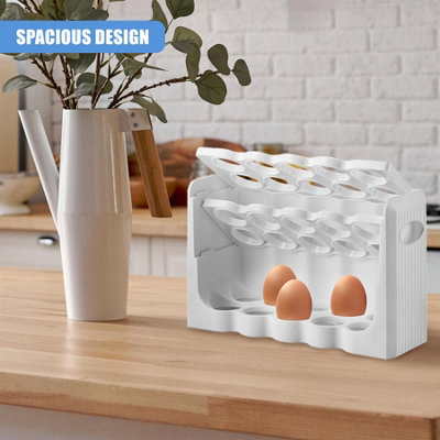 GEEZY 30 Grid Egg Holder Fridge Organiser BPA Free 3 Layer Egg Storage ...
