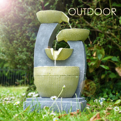 GEEZY 4 Tier Bowls Water Feature Outdoor Indoor LED Fountain Waterfall ...